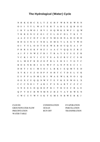 The Hydrological Cycle (Water) Word Search | Teaching Resources