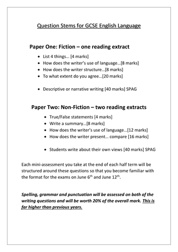 Question stems and target-setting for 8700 GCSE English specification ...