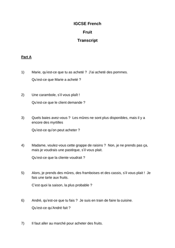 IGCSE French: Food and drink (Part 1): Fruit | Teaching Resources