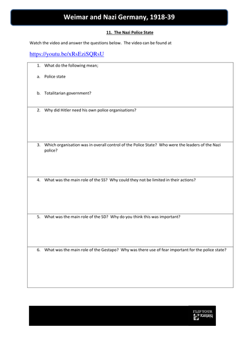 Nazi Police State - Flipped Learning WS and video | Teaching Resources
