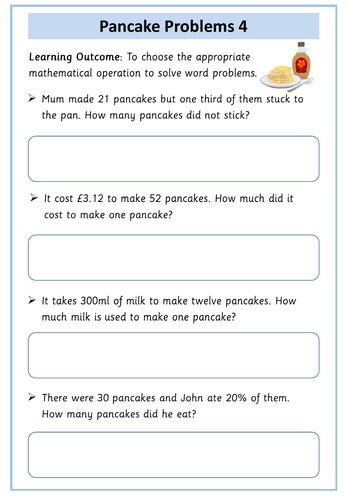 Pancake Day Maths Word Problems | Teaching Resources