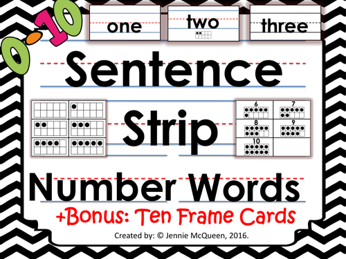 Sentence Strip Number Words (0-10): BONUS Ten Frame Cards | Teaching ...