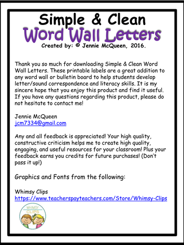 Beginning Sound Word Wall Letters: Simple and Clean | Teaching Resources