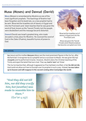 WJEC Eduqas Information Pages Revision Sheets for Islam: The Prophets ...