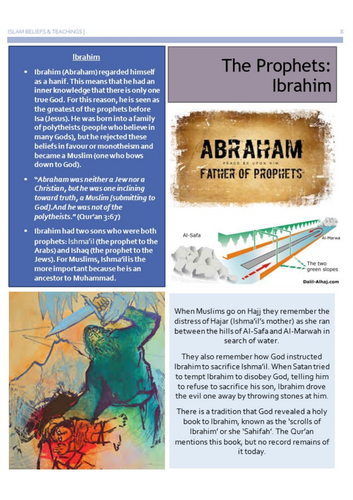 WJEC Eduqas Information Pages Revision Sheets for Islam: The Prophets ...