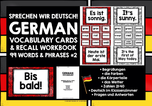 GERMAN VOCABULARY CARDS & WORKBOOK #2 | Teaching Resources