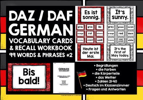GERMAN VOCABULARY CARDS & WORKBOOK #2 | Teaching Resources