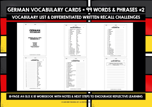 GERMAN VOCABULARY CARDS & WORKBOOK #2 | Teaching Resources