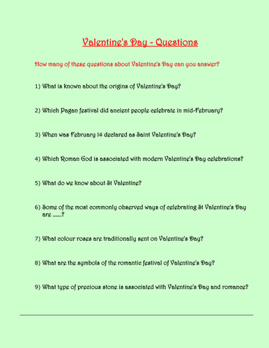 Saint Valentine’s Day Worksheets | Teaching Resources