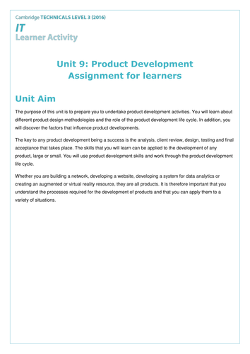Cambridge Technical Level 3 2016 - IT Student Assignment: Unit 9 ...