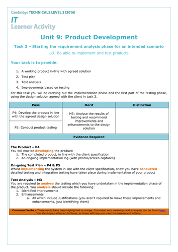 Cambridge Technical Level 3 2016 - IT Student Assignment: Unit 9 ...