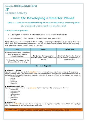 Cambridge Technical Level 3 2016 - IT Student Assignment: Unit 16 ...