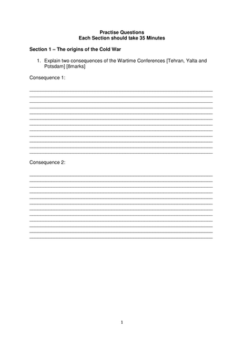 Edexcel Practise Questions - Cold War | Teaching Resources