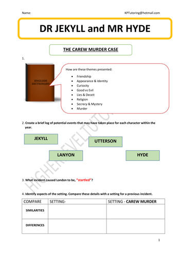 English Literature - 19TH CENTURY NOVEL : Stevenson - DR JEKYLL & MR ...