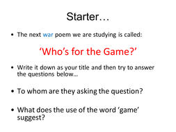 Who's for the Game? by Jessie Pope KS3 War Poetry Analysis | Teaching ...