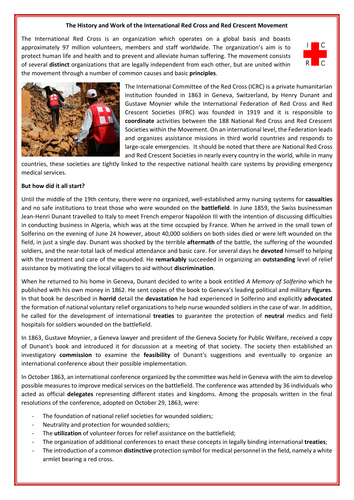 The History of the interational Red Cross - Reading Comprehension ...