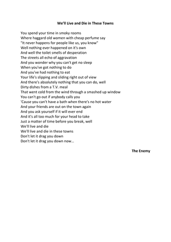 Poetry & Cultural Identity (Lesson 4) - Working Class Poetry/Pop Music ...