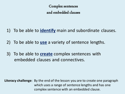 COMPLEX SENTENCES AND EMBEDDED CLAUSES POWERPOINT | Teaching Resources