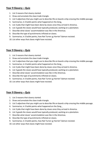 Slavery and Slave Trade SOW and Assessment | Teaching Resources