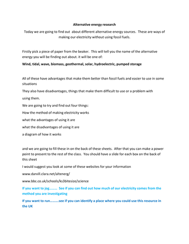 Alternative / Renewable energy research by Hoppers Physics | Teaching ...