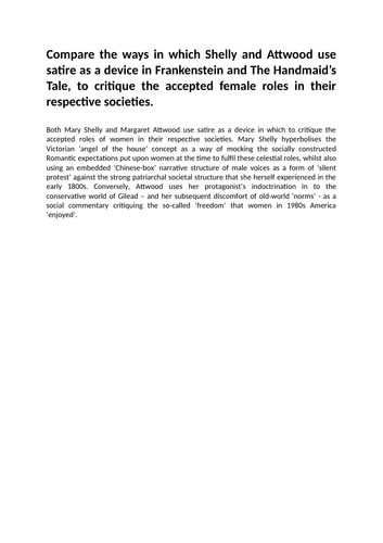 Frankenstein and Handmaid's Tale - Model Essays - A-Level A grade ...