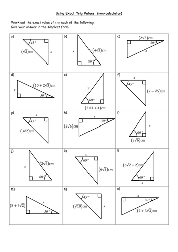 Using exact trig values for 30 45 60 | Teaching Resources Using exact trig values for 30 45 60 | Teaching Resources