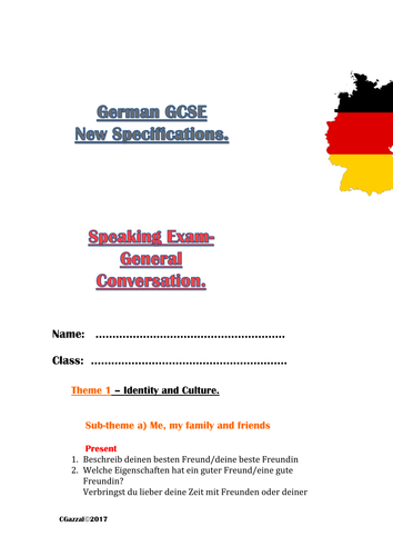 German GCSE 9 - 1 Specifications Speaking Exam - General Conversation ...