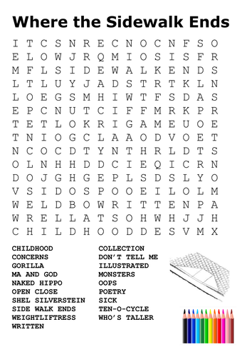 Where the Sidewalk Ends Word Search | Teaching Resources