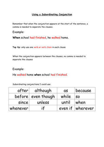 Using subordinating conjunctions | Teaching Resources Using subordinating conjunctions | Teaching Resources