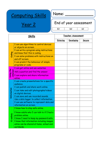 EYFS - Year 6 - Computing Skills Teacher assessment sheet (Curriculum ...