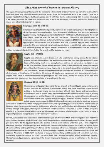 The 3 Most Powerful Women in Ancient History - Reading Comprehension ...