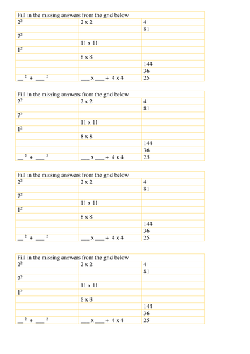 Sqaured Numbers Lesson Pack with differentiated questions | Teaching ...