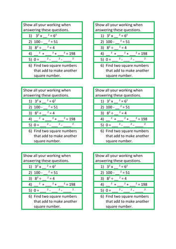 Sqaured Numbers Lesson Pack with differentiated questions | Teaching ...
