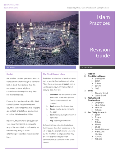 WJEC Eduqas Islam: Practices Revision Guide | Teaching Resources