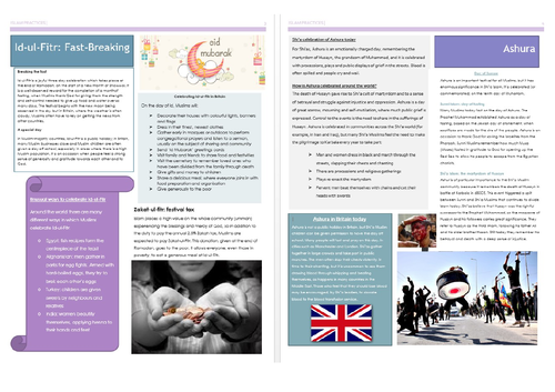 Islam: Practices: Festivals in Islam Information Pages Revision Sheets ...