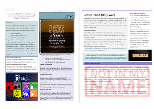 Islam: Practices: Greater and Lesser Jihad Revision Sheets | Teaching ...