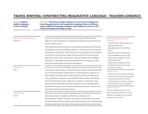Travel Writing: Constructing Imaginative Language | Teaching Resources