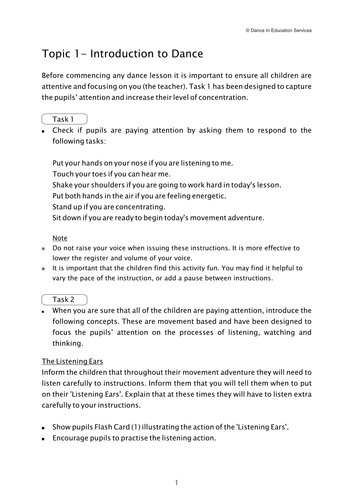 Dance In Steps - Topic 1 - Introduction to Dance | Teaching Resources