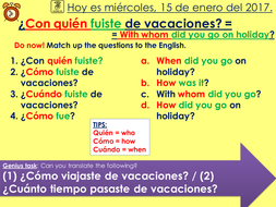KS3/4 Spanish - Holidays & Preterite past tense (Question words ...