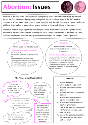 Issues of Life and Death: Whole Lesson on Abortion | Teaching Resources
