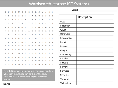 Ict Computing Systems Ks3 Gcse Wordsearch Crossword Anagrams Alphabet Keyword Starter Homework
