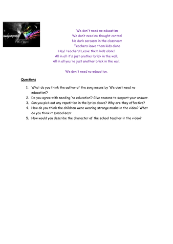 Comprehension- based on song lyrics | Teaching Resources