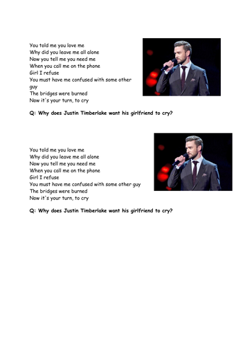 Comprehension- based on song lyrics | Teaching Resources