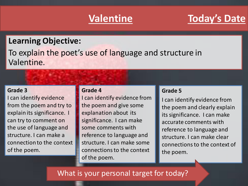 Valentine - Poem Analysis - Eduqas Poetry Anthology | Teaching Resources