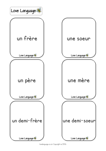 French family vocabulary cards | Teaching Resources