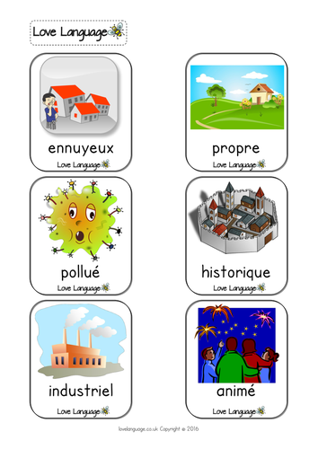 French local area descriptions vocabulary cards | Teaching Resources