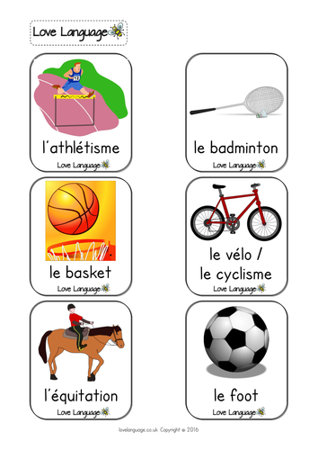 French sports and free time vocabulary cards | Teaching Resources