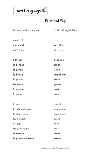 French fruit and veg vocabulary cards | Teaching Resources