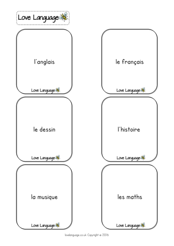 French school subjects vocabulary cards | Teaching Resources