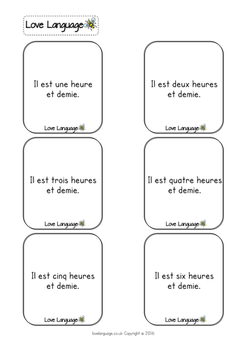 French telling the time (half hour/thirty) vocabulary cards | Teaching ...